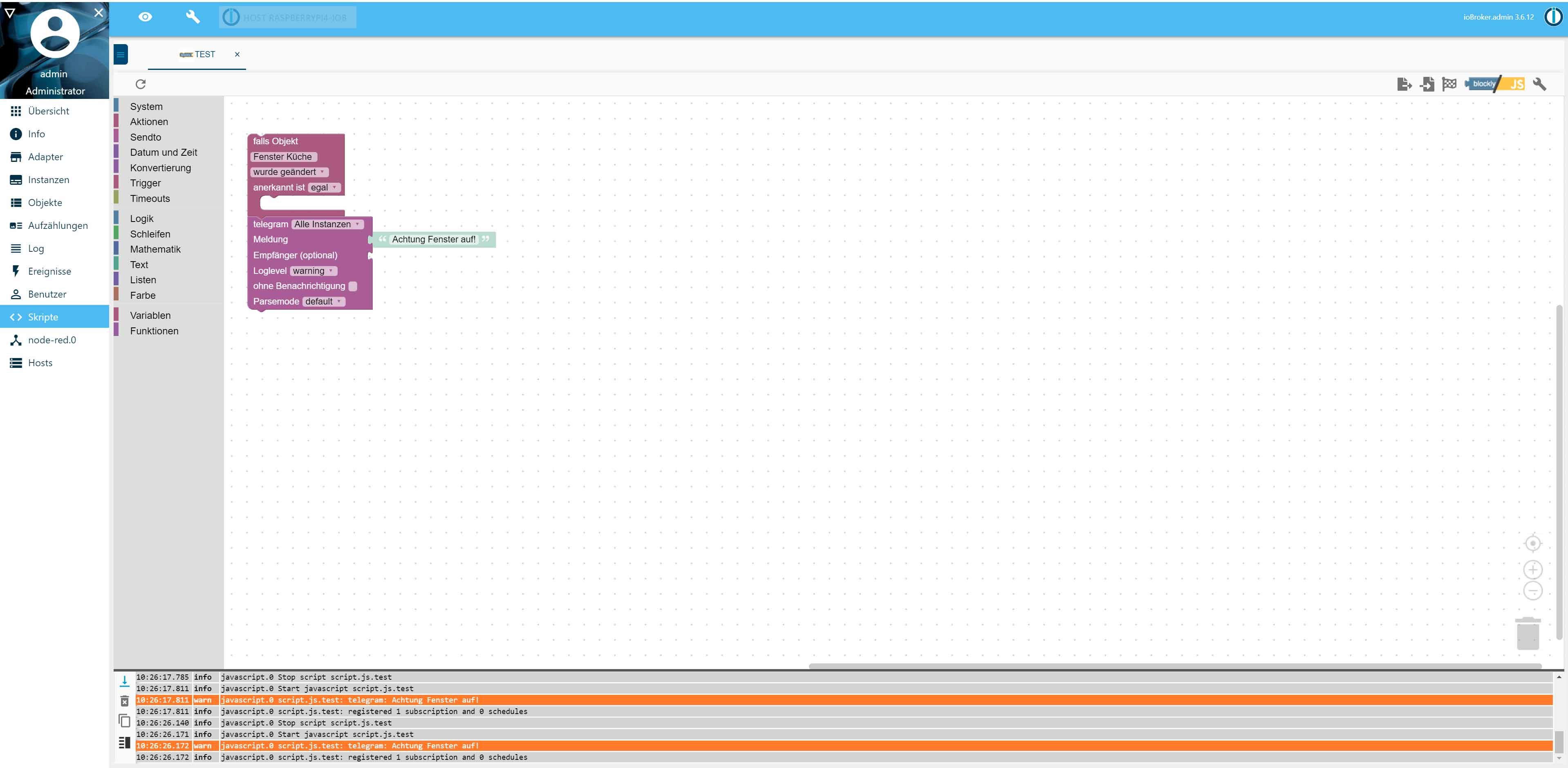 Script Fenster auf Telegram Nachricht