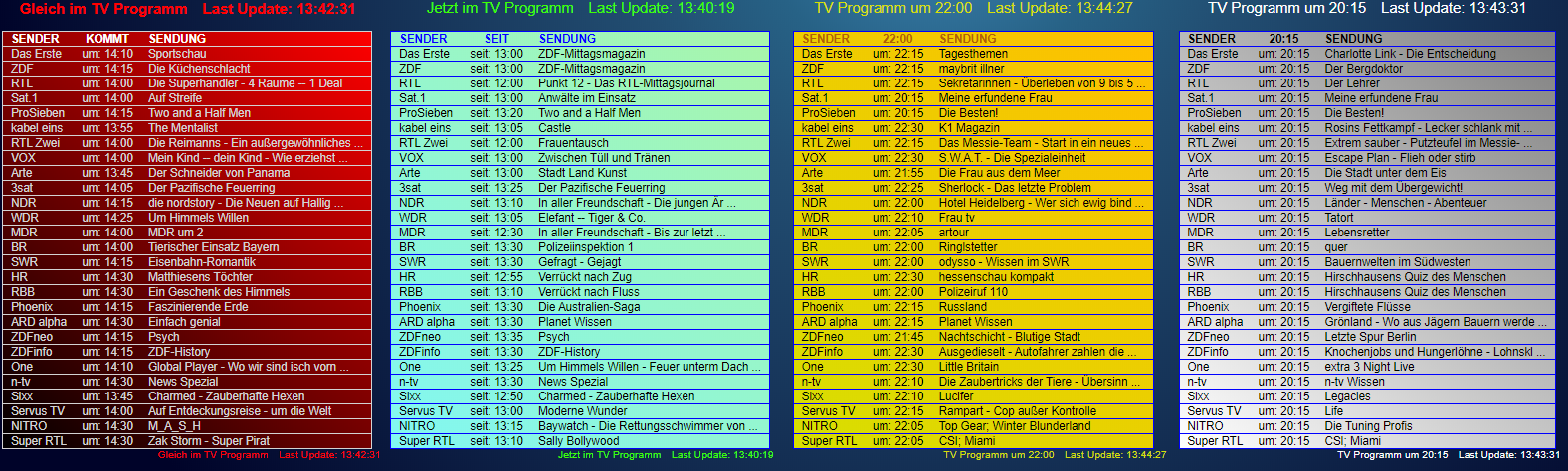 TV Programm Mini Anzeige - HTML Tabelle