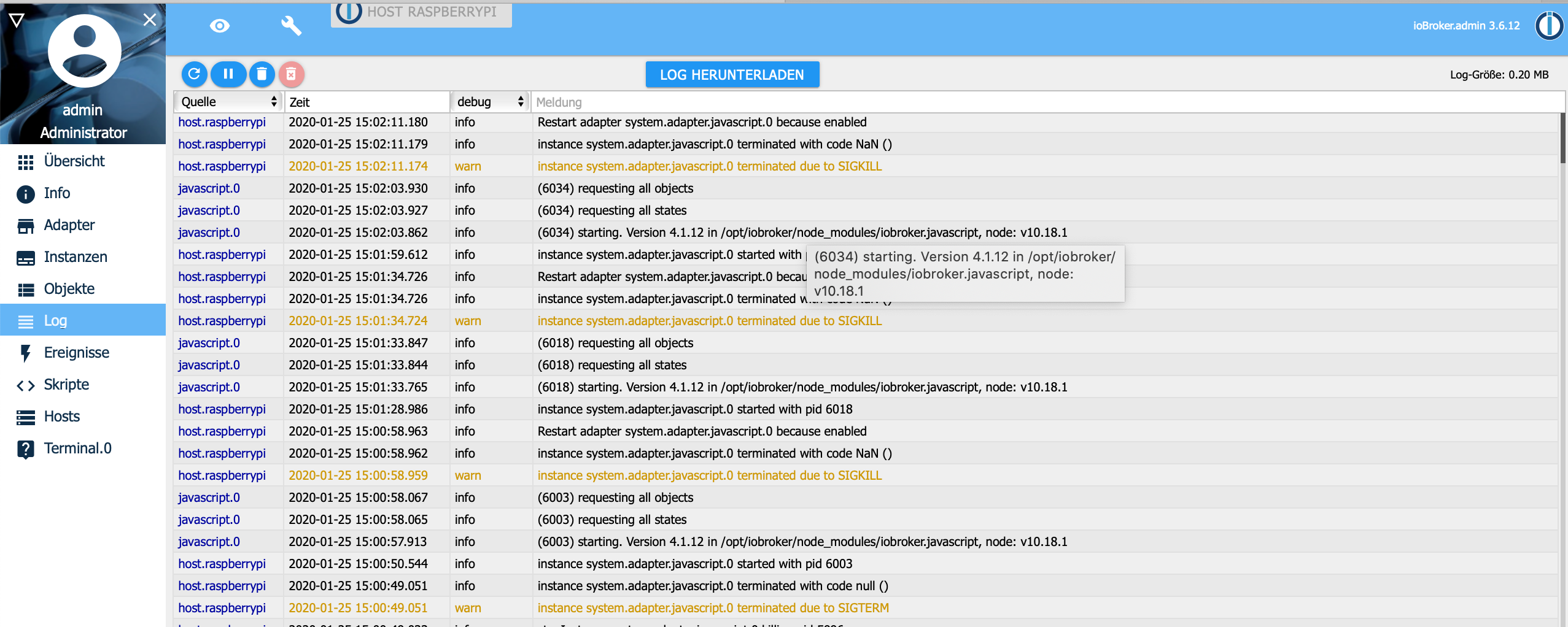 javascript instanz dauern rot?