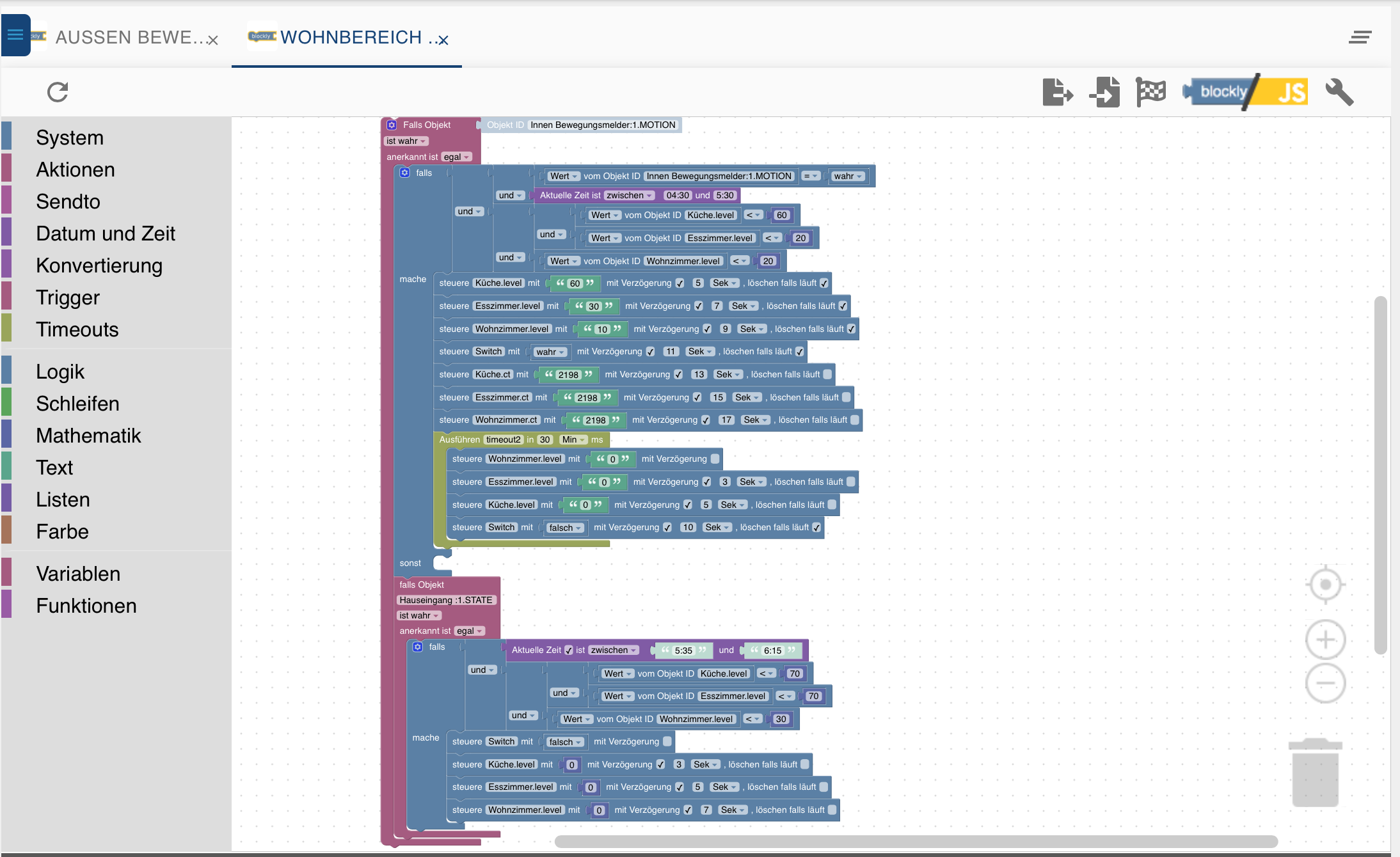 Warn hinweise in Log von Blockly/Blockly geht nicht richtig