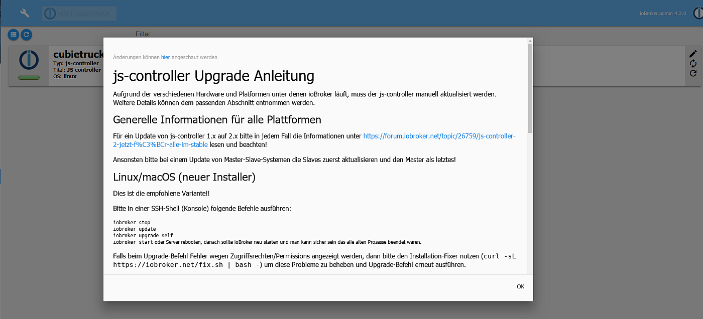 (gelöst) Probleme beim Upgrade des JS-Controllers