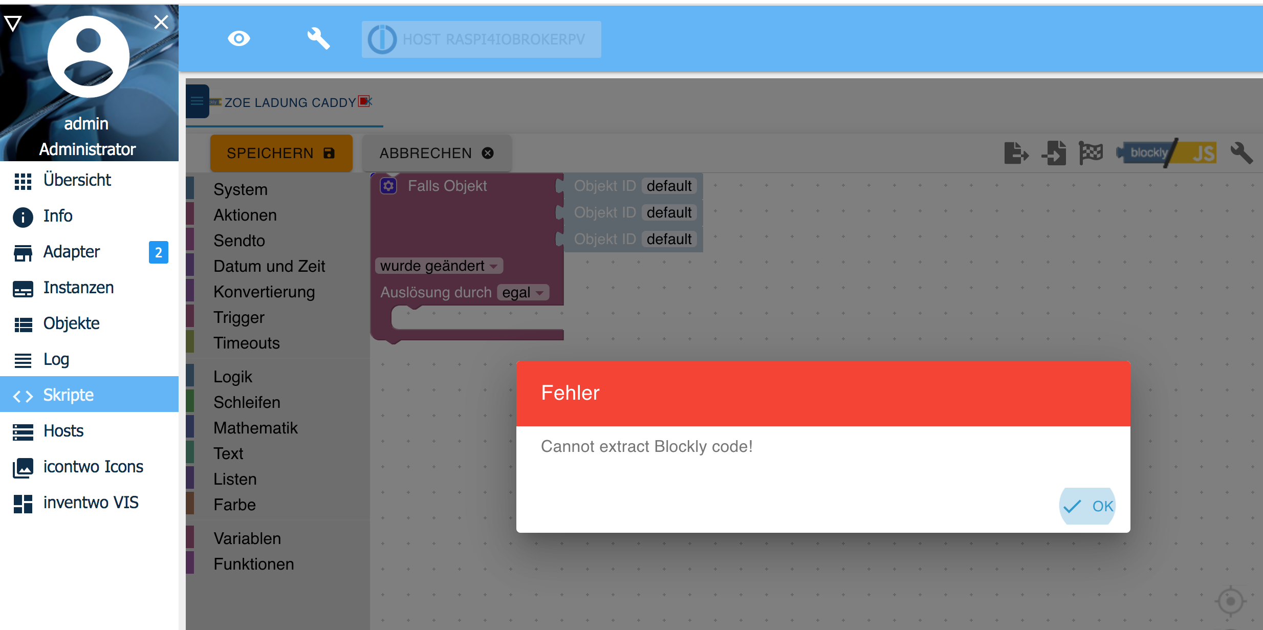 (gelöst) ständig Fehler vom Javascript Blockly....