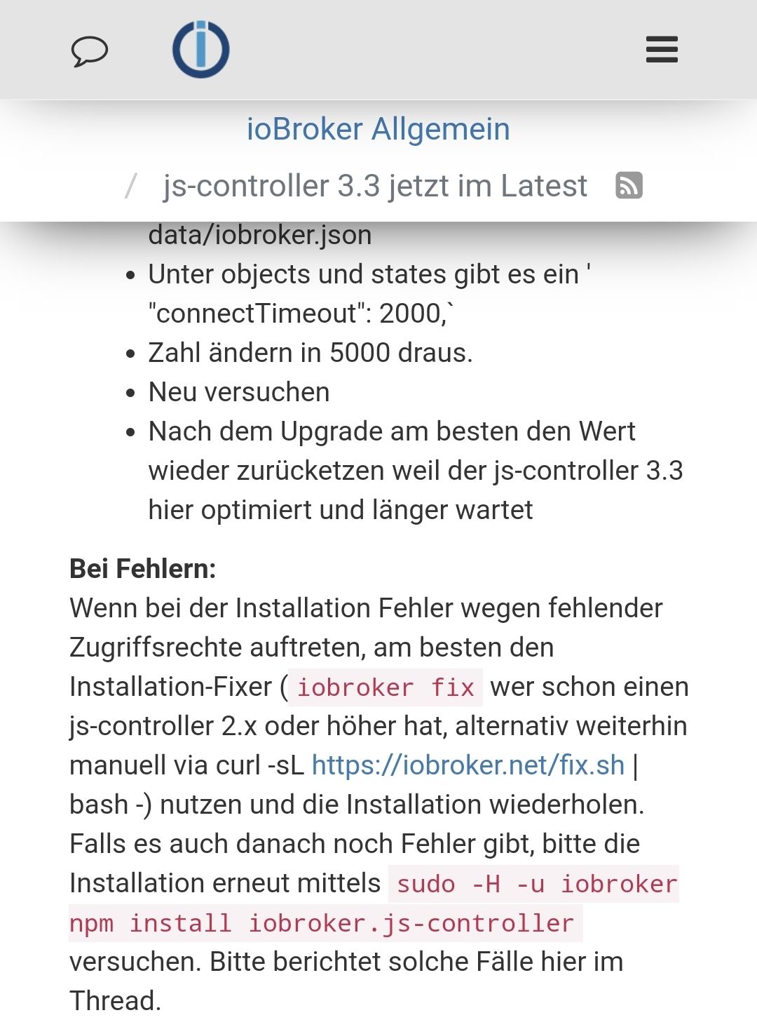 JS Controller Update auf 3.3.7 - VIS fehler