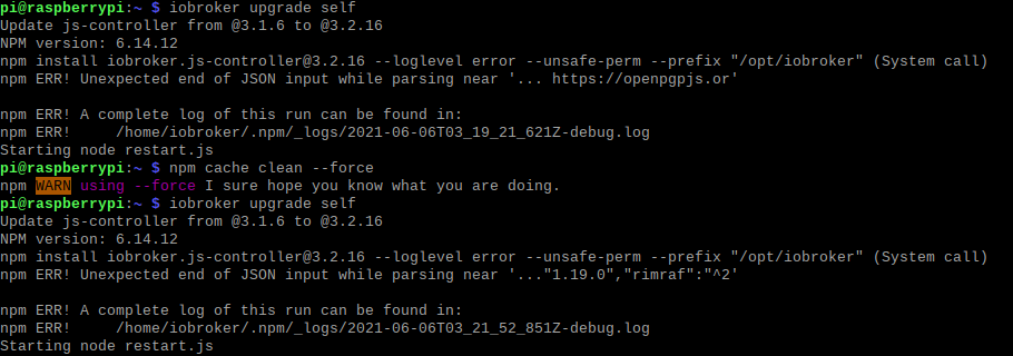 Error in Upgrade js-controller 3.1.6 zu 3.2.16