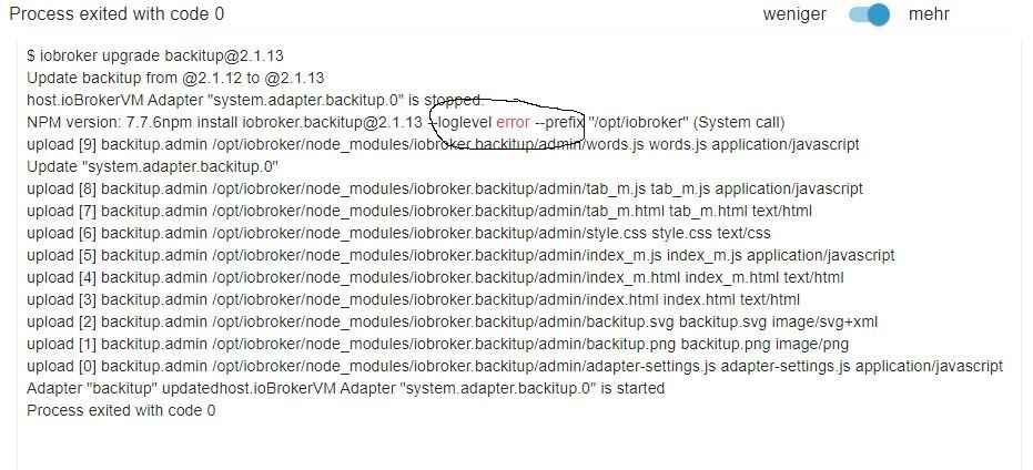 Loglevel Error Meldung bei jedem Update