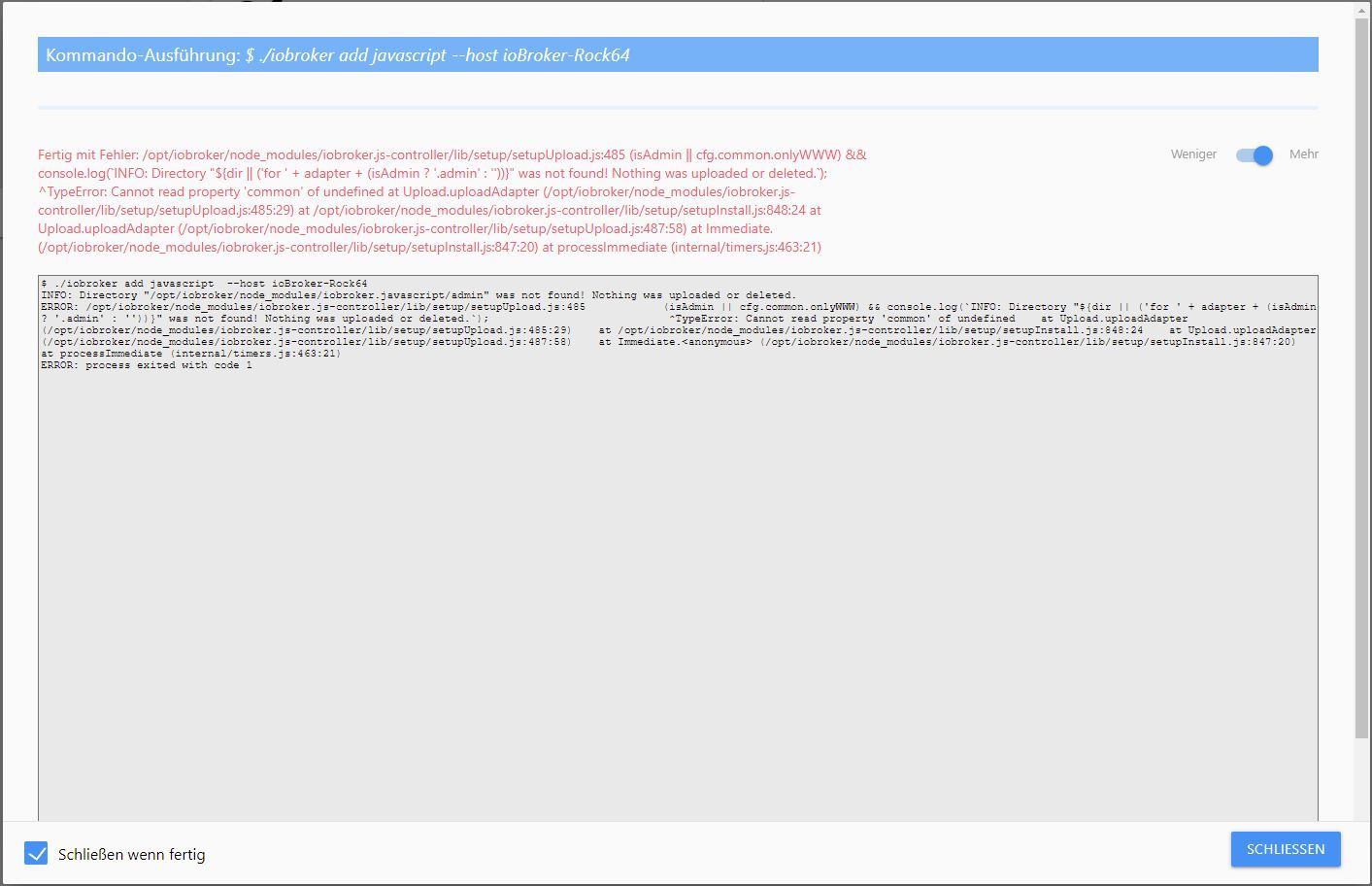JS Controller nicht mehr grün nach iobroker Neustart...
