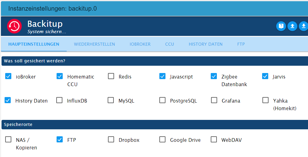 Javascript fehlt im Backitup-Instanz