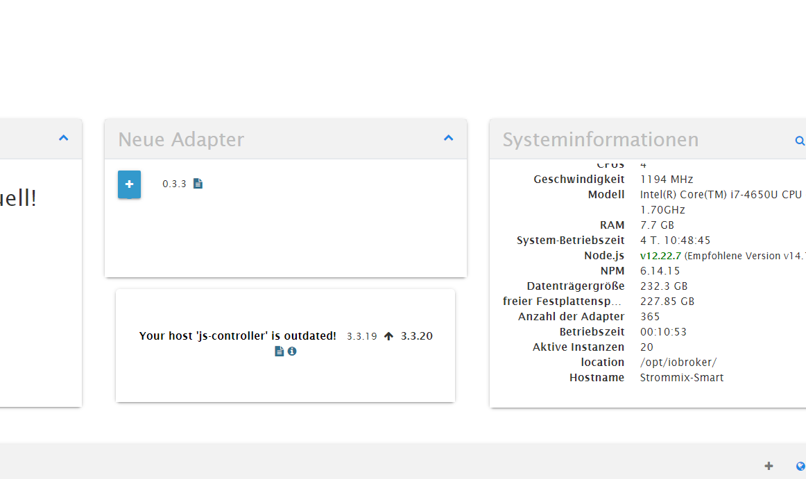 Probleme mit der Installation von JS-Controller V?