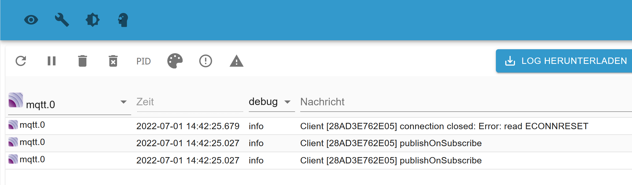 MQTT Connection closed: Error: read ECONNRESET