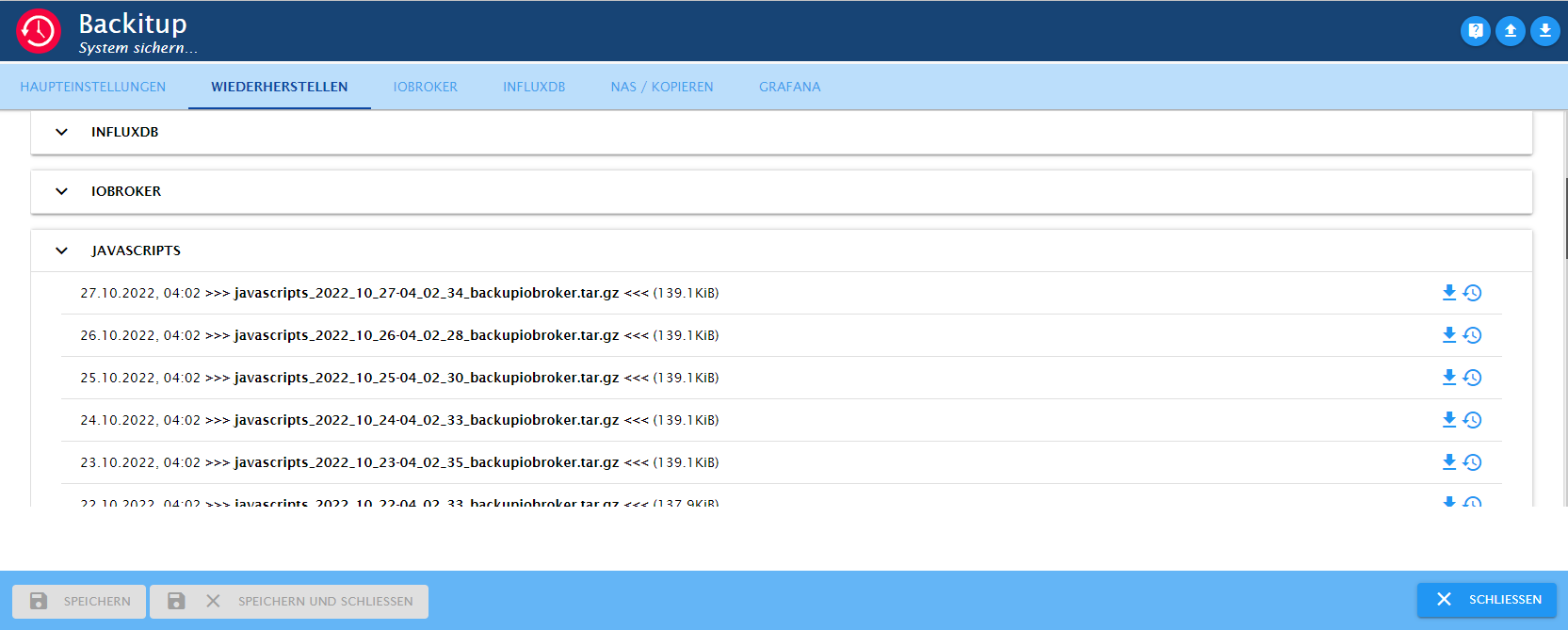 Javascript Wiederherstellung gescheitert