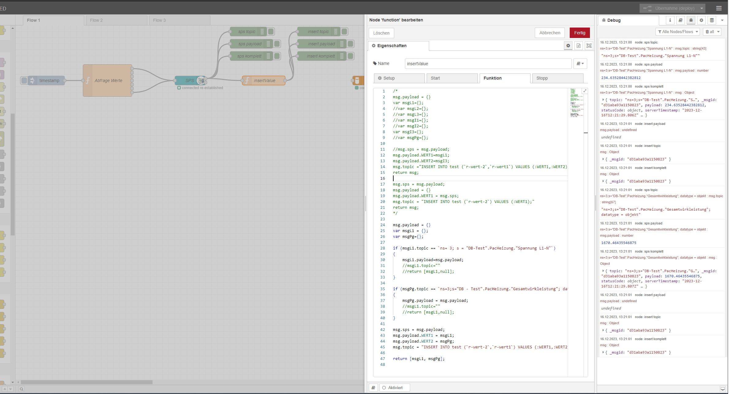 SPS => Node-red => MYSQL mehrere Daten