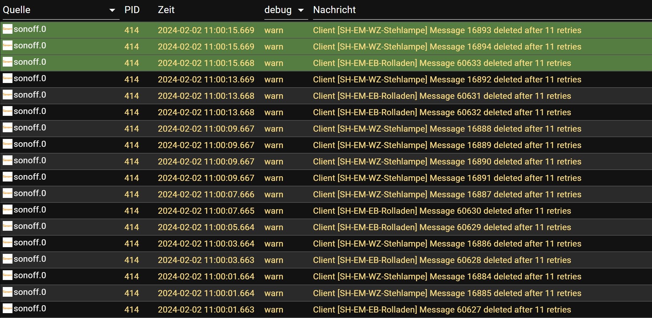 Warnmeldungen im Sekundentakt - SonOff mit OpenBeken