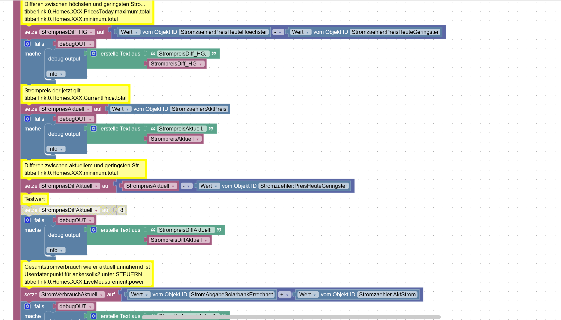 Anker Solix Solarbank Steuerung per Tibber Pulse mit Blockly