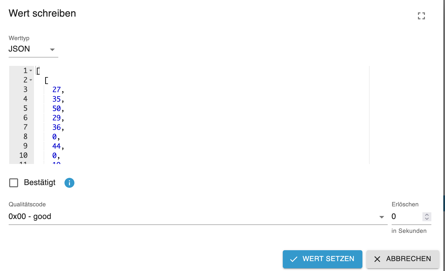 Copy/paste Datenpunktwert JSON Array