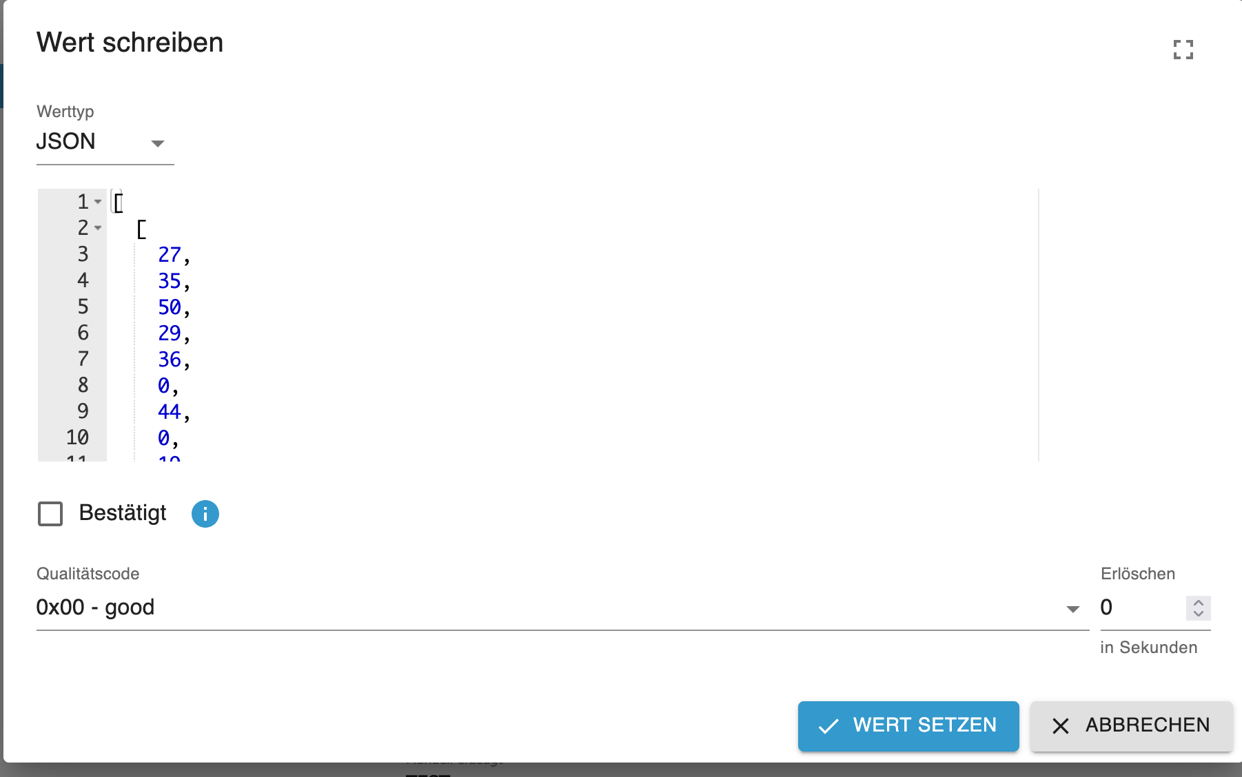 Copy/paste Datenpunktwert JSON Array